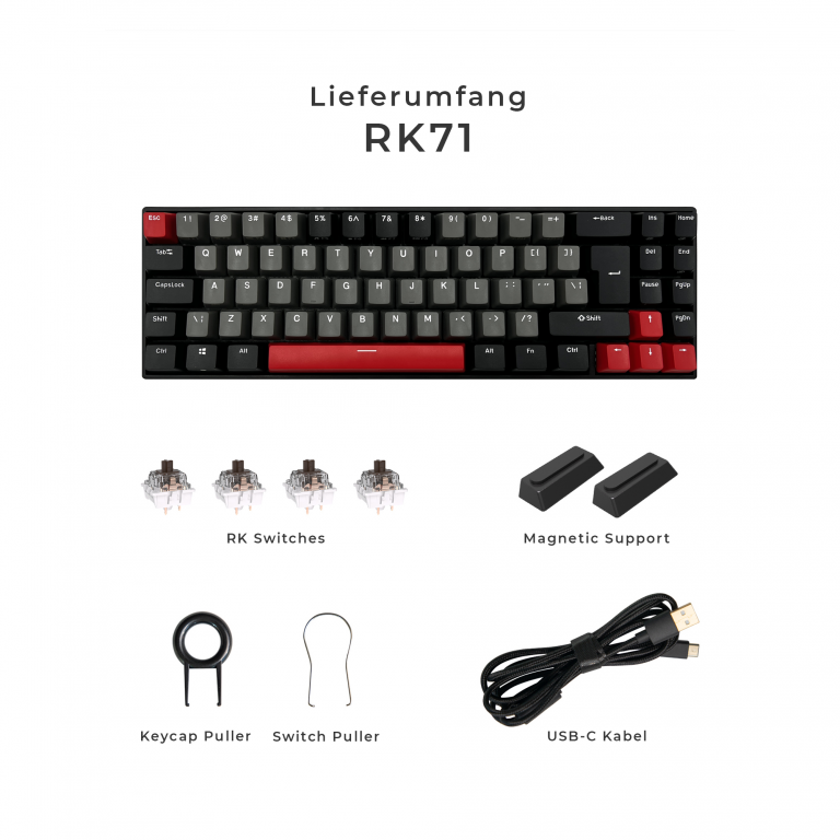 RK71 | Royal Kludge Board mit us ISO Layout | 70% Dual 2,4ghz & Kabel ...